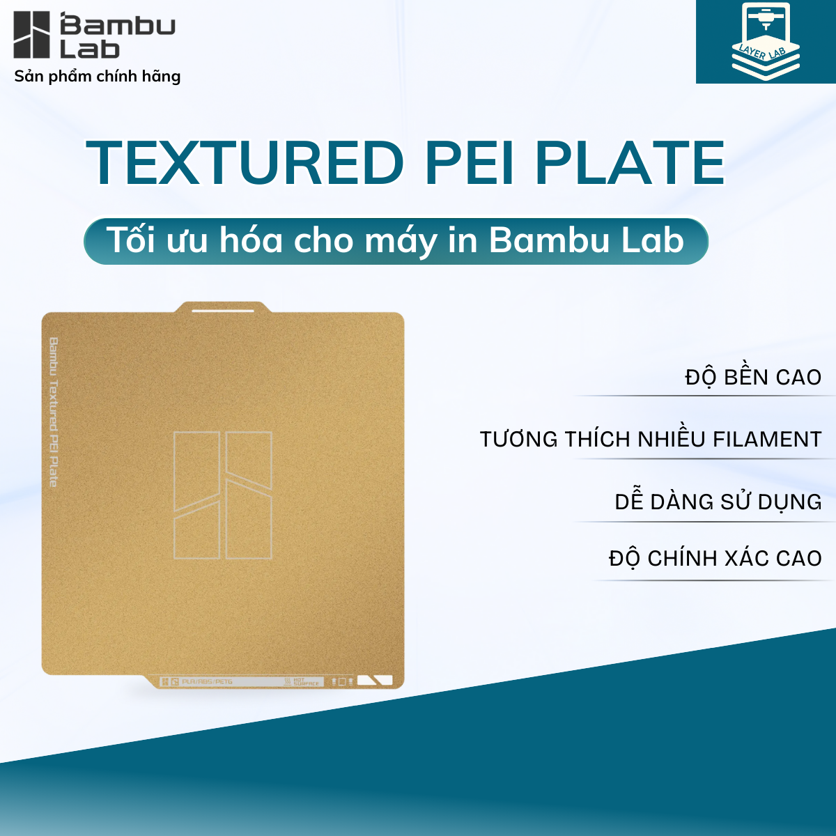 Bambu Textured PEI Plate| Tấm Bàn In 3D PEI Nhám Bambu Lab – Layer Lab